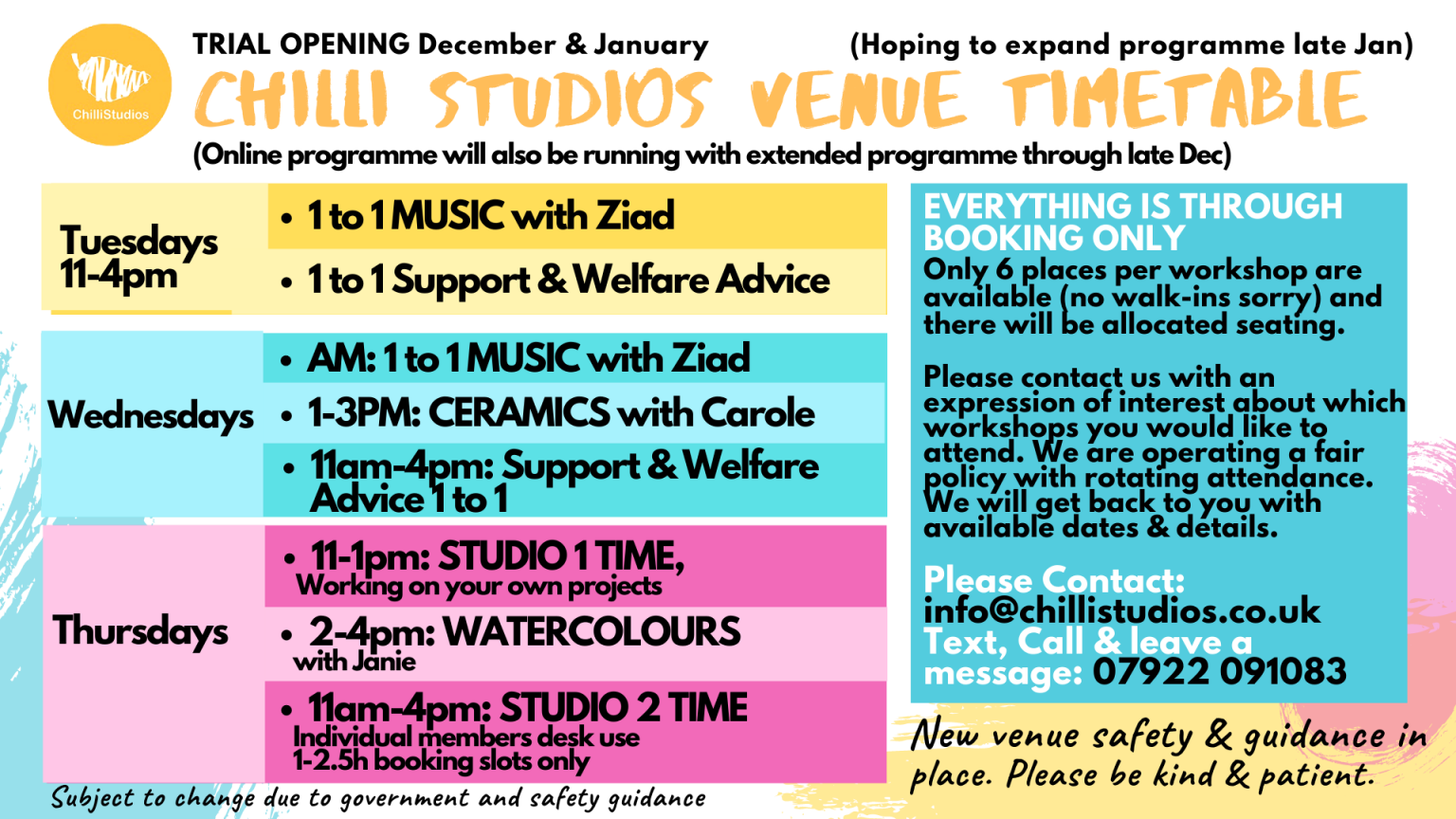 Chilli Studios Venue Timetable - Altering Images of Mentality